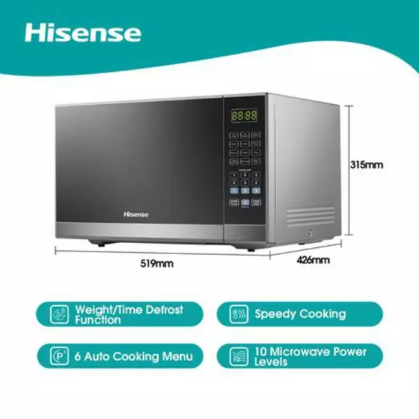 Hisense Microwave 36L 1000W Solo Digital, 10 Power Level, Defrost, Push ...