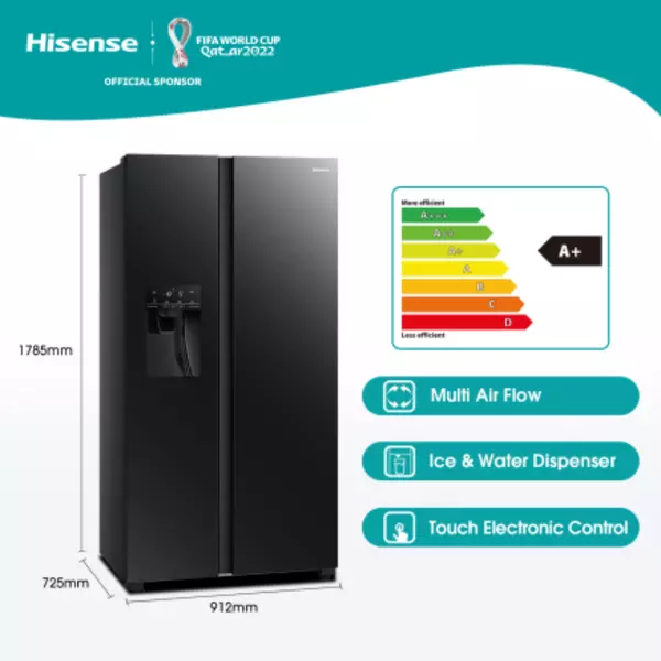 Hisense Refrigerator 535L Side By Side Door, Water Dispenser & Ice ...