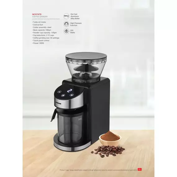 Nikai Coffee Grinder 350Gm Conical Burr 200W 130Gm Powder Capacity Touh ...