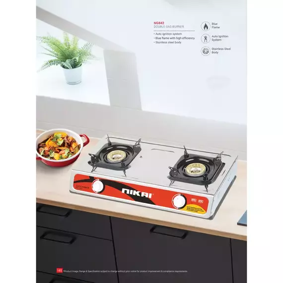 Nikai Gas Cooker 2 Burner Steel Stainless Steel Auto Ignition System ...